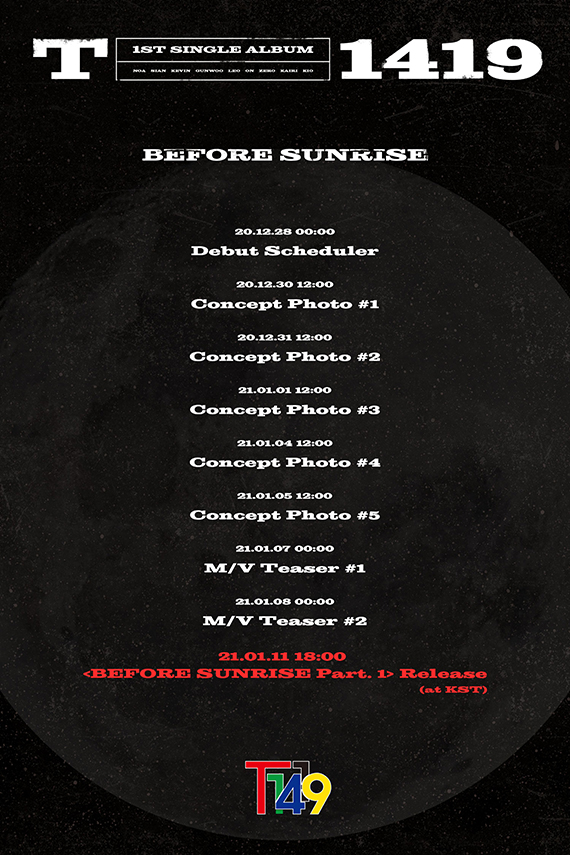 T1419, 데뷔 앨범 'BEFORE SUNRISE Part. 1’ 스케줄러 공개 | bnt뉴스